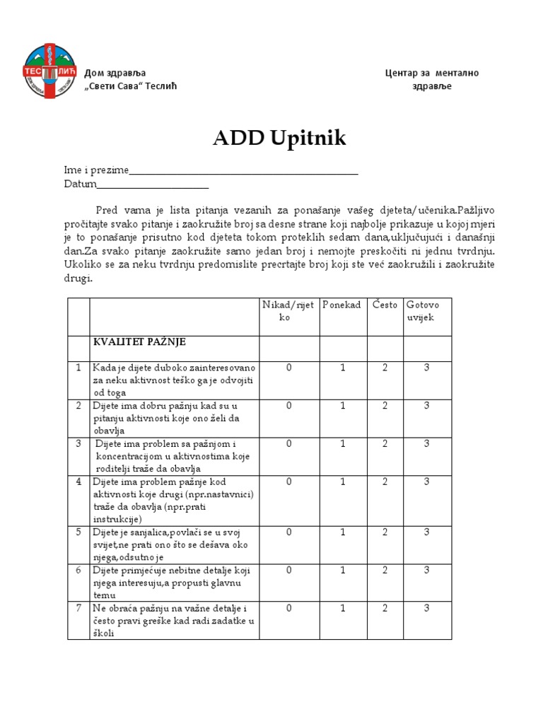 ADD Upitnik | PDF