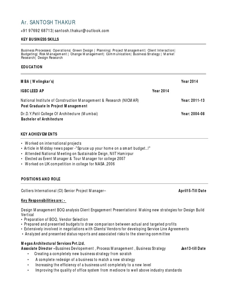 CV Santosh PM | PDF | Sustainable Design | Architect