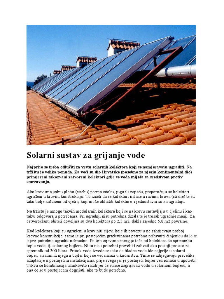 Solarni Sustav Za Grijanje Vode | PDF