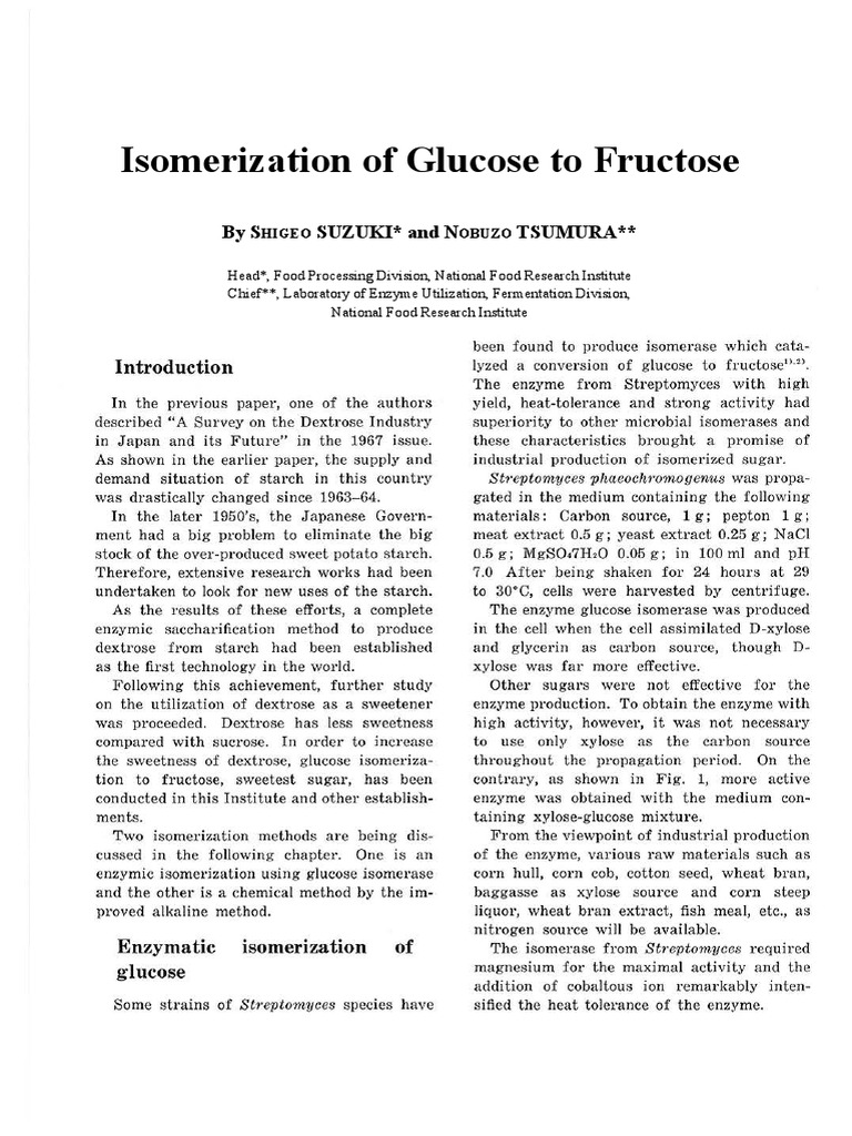 Isomerization of Glucose To Fructose | PDF | Glucose | Fructose