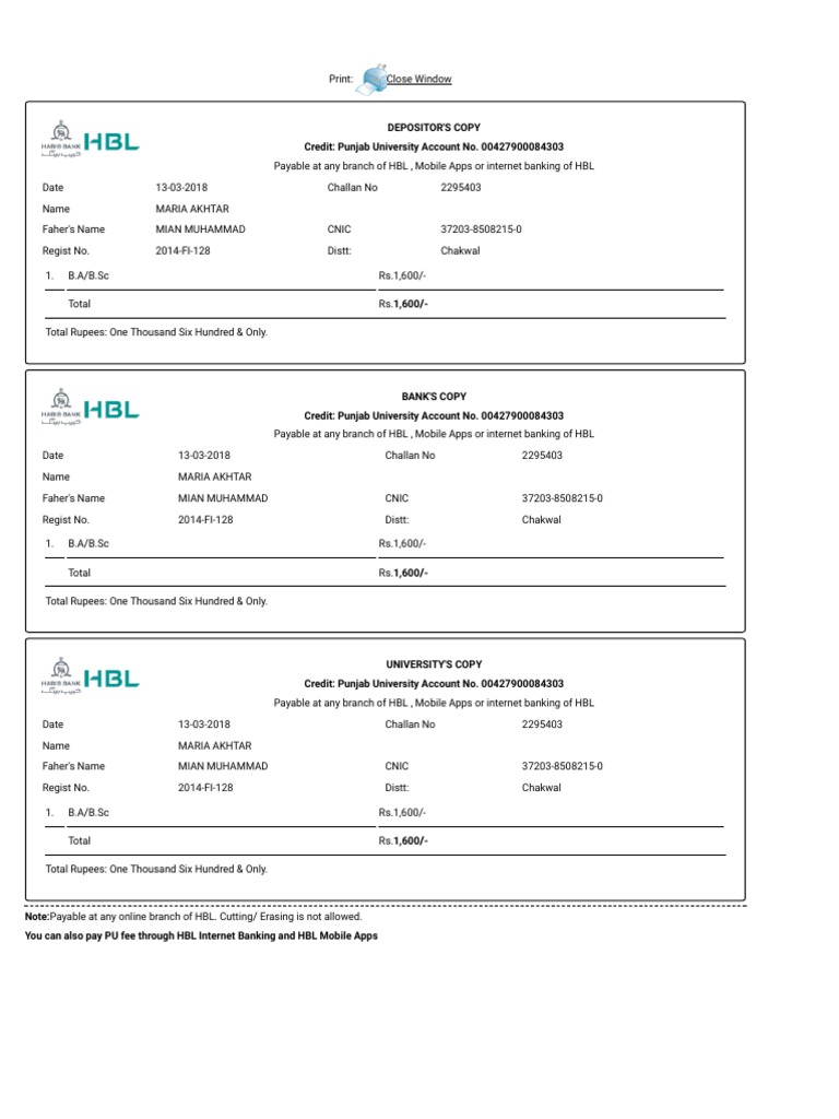 Punjab University Fee Challan Form | PDF | Service Industries | Software