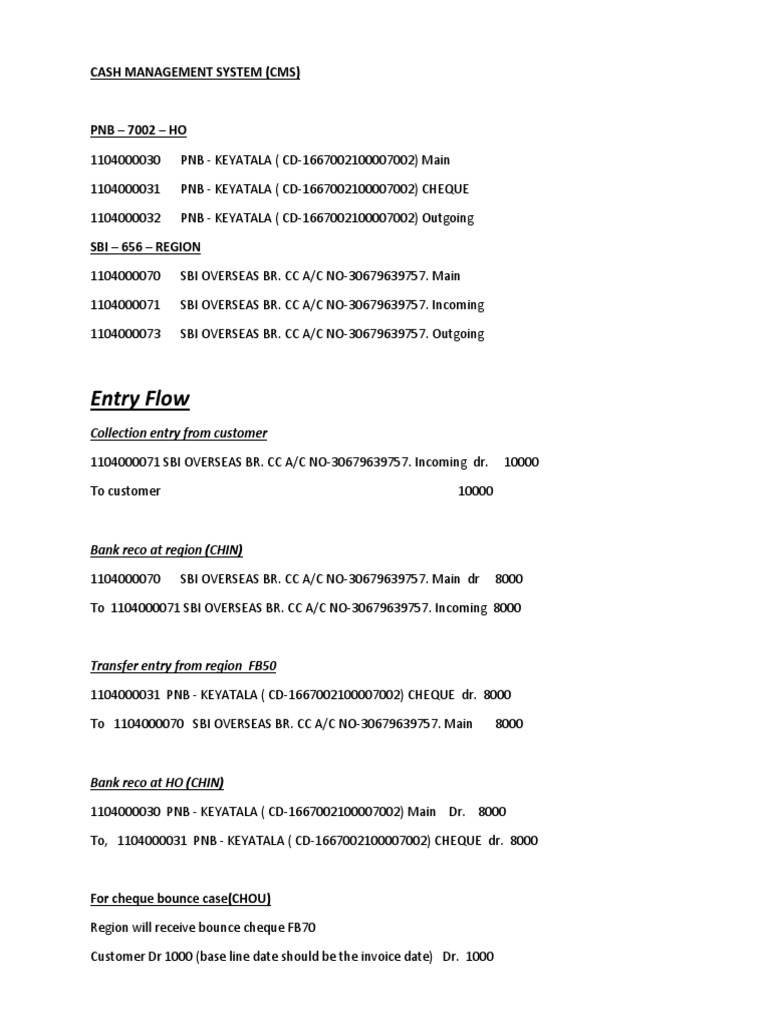 Entry Flow: Cash Management System (CMS) | PDF | Payments | Accounting