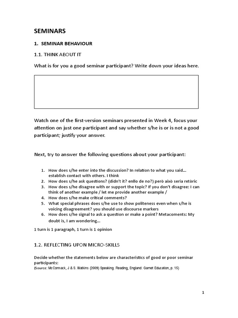 Seminar Handout | PDF | Conversation | Reason