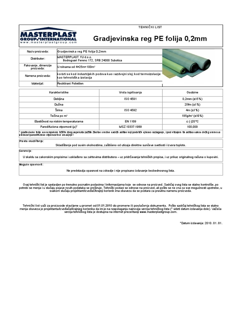 TL Gradjevinska Reg PE Folija 0 2 | PDF