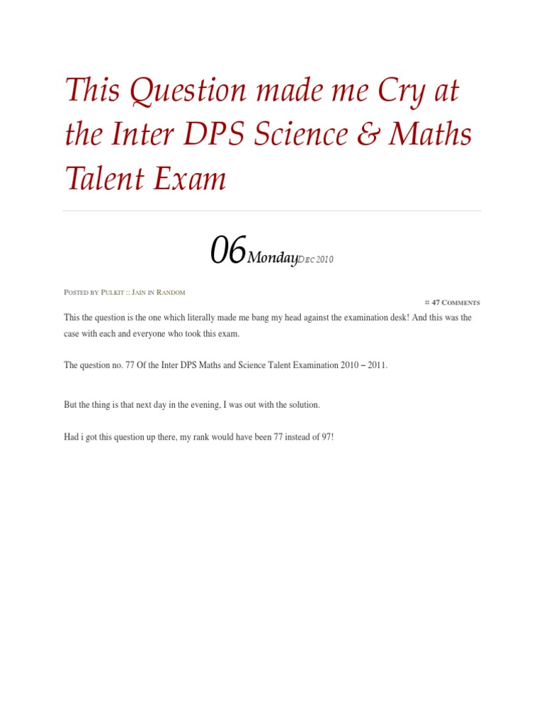 This Question Made Me Cry at The Inter DPS Science & Maths Talent Exam | PDF