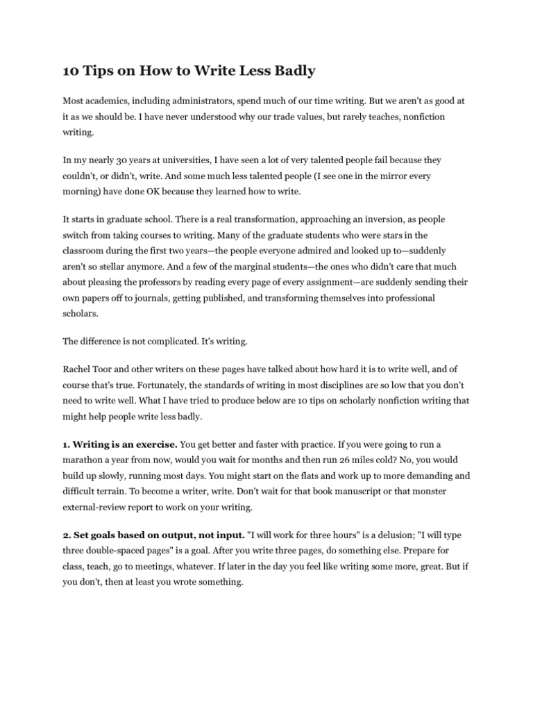 10 Tips On How To Write Less Badly | PDF | Question | Graduate School