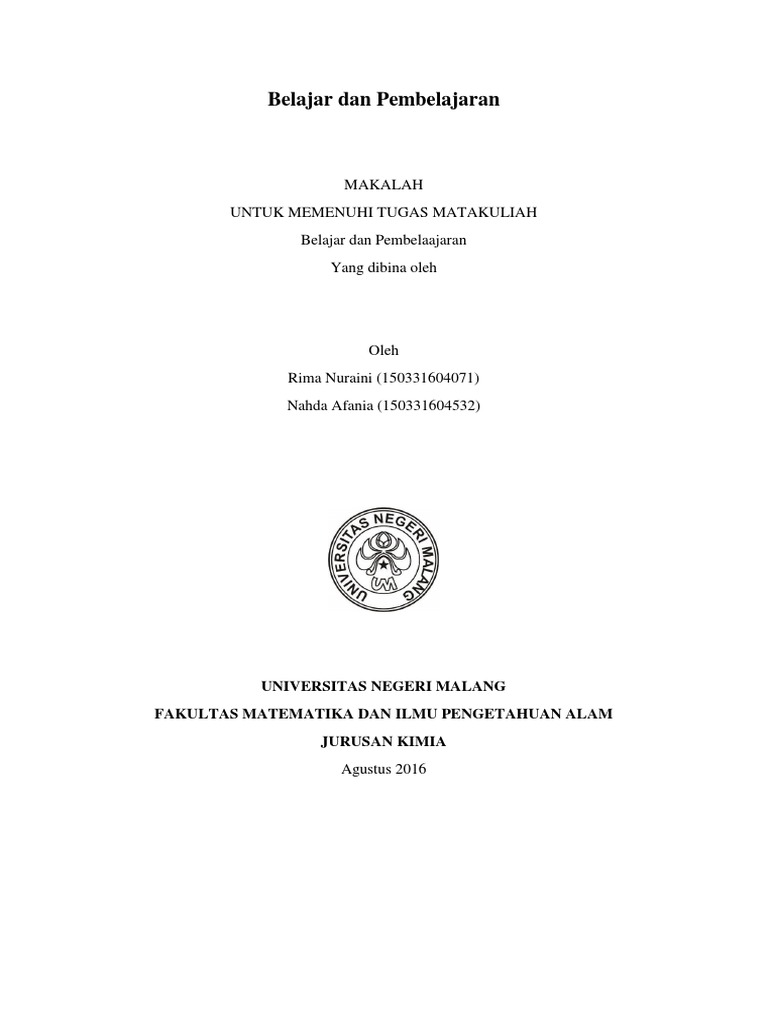 Makalah Belajar Dan Pembelajaran | PDF Makalah Belajar Dan Pembelajaran | PDF