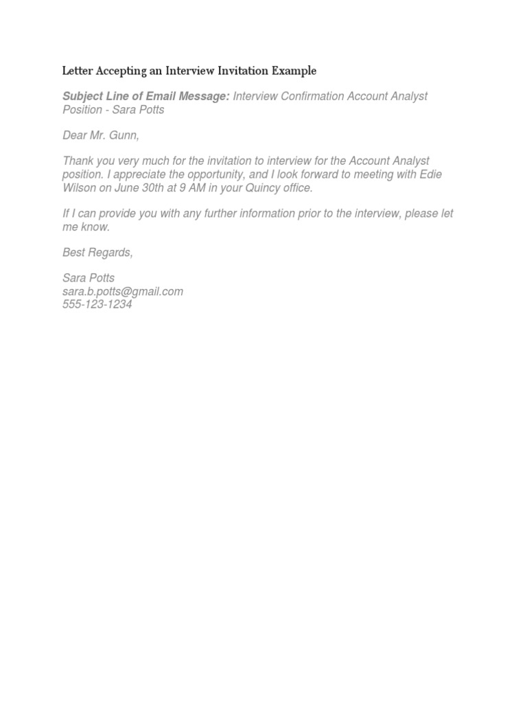 Letter Accepting An Interview Invitation Example PDF