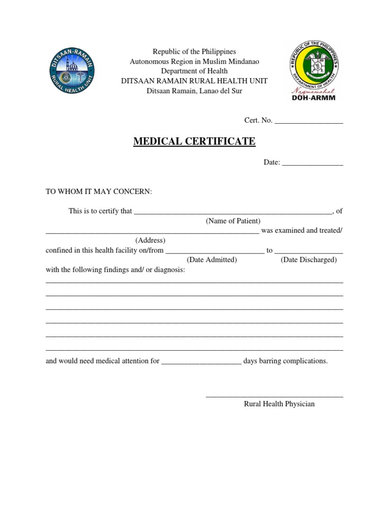Medical Certificate Template - RHU | PDF
