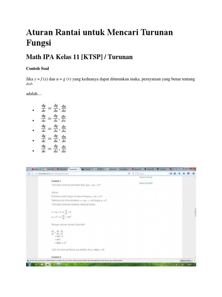 Aturan Rantai Untuk Mencari Turunan Fungsi | PDF