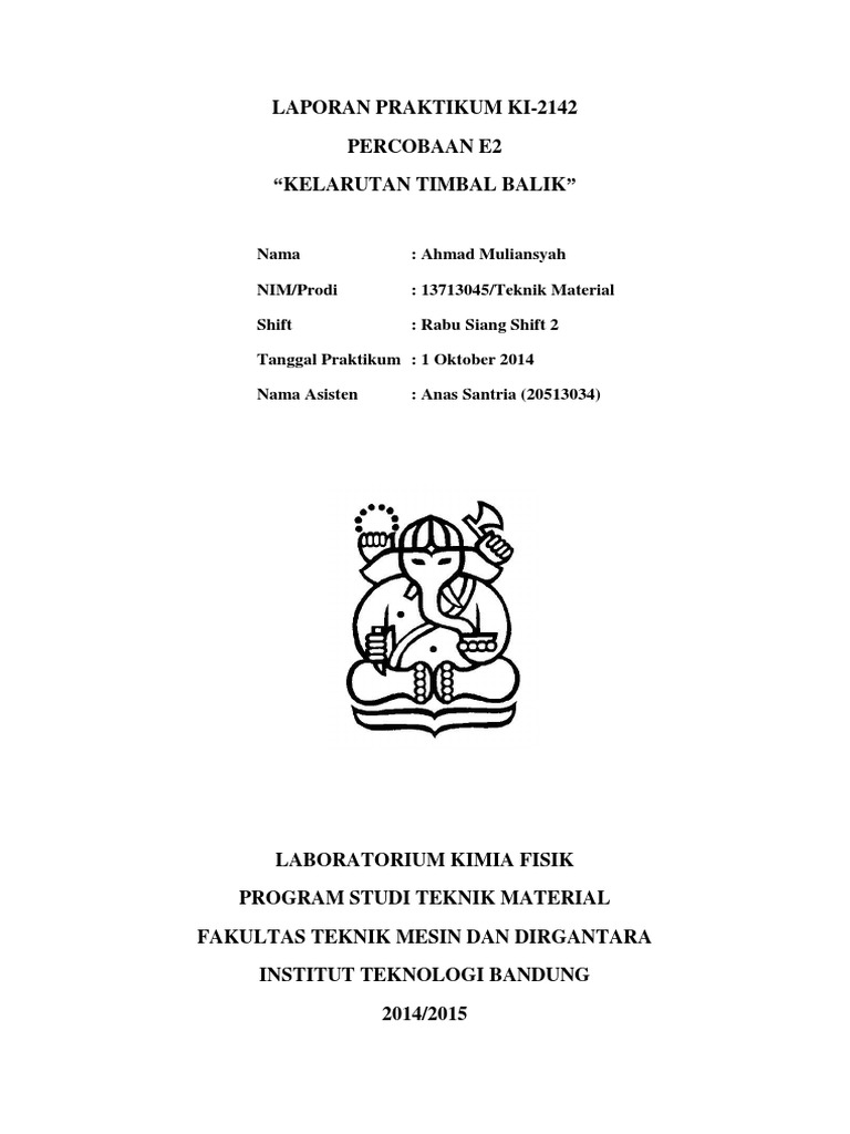 Laporan Praktikum Kimia Fisik Kelarutan Timbal Balik | PDF