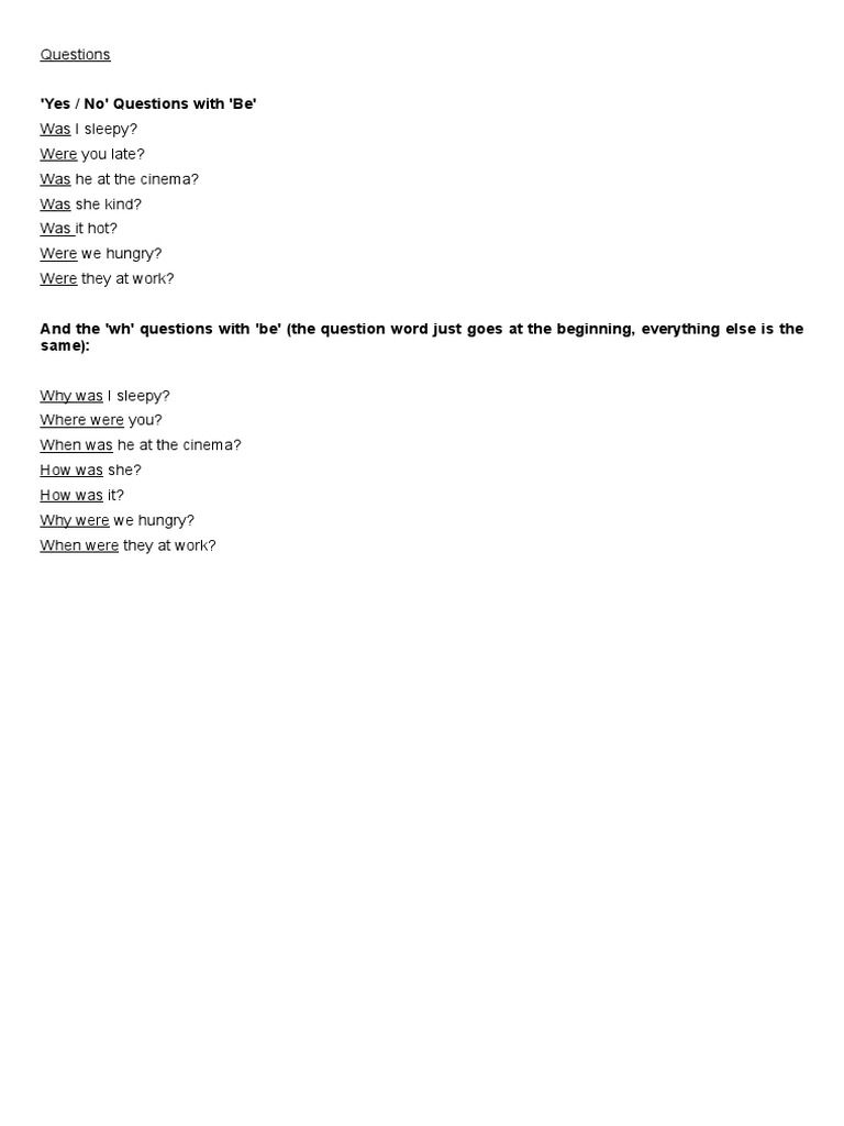 Yes/No and Wh Questions with 'Be' | PDF | Art