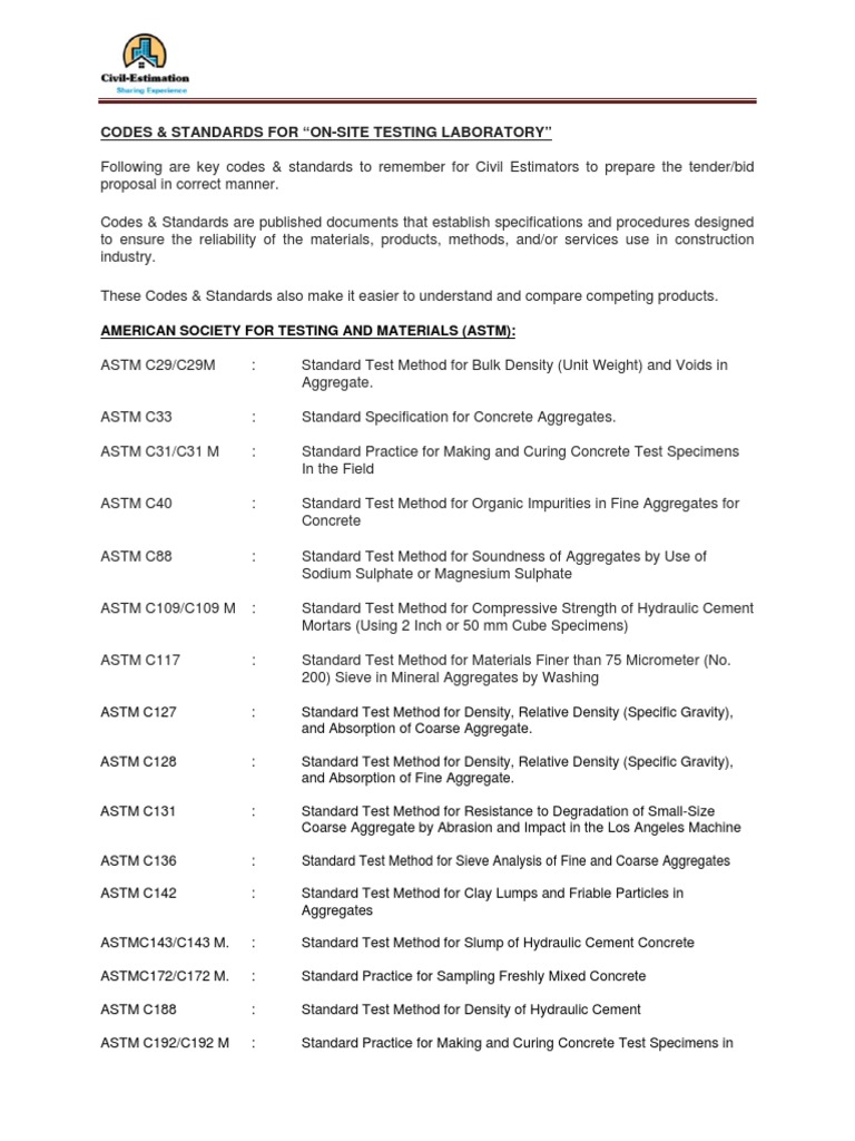 Codes Standards For On Site Testing Laboratory | Download Free PDF ...