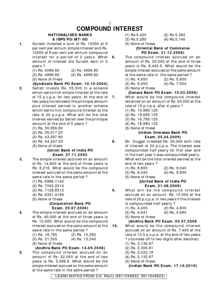 Compound Interest Previous Year | PDF | Compound Interest | Interest