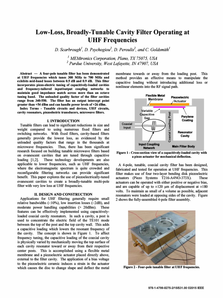 Low-Loss, Broadly-Tunable Cavity Filter Operating at UHF Frequencies ...