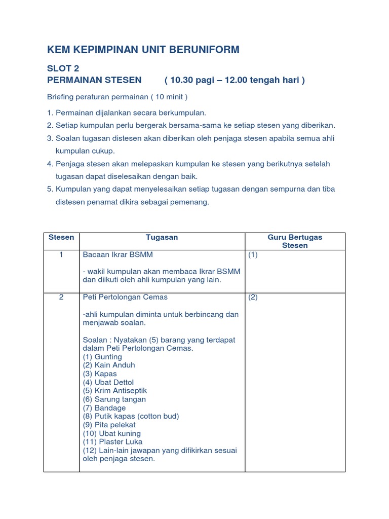 Permainan Stesen Kem Kepimpinan Unit Beruniform | PDF