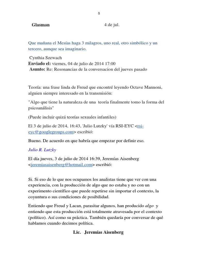 Discusion Acto Glassman | PDF | Jacques Lacan | Teoría