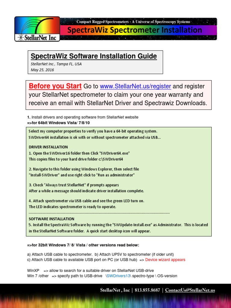 SpectraWiz Installation Instructions PDF | PDF | Installation (Computer ...