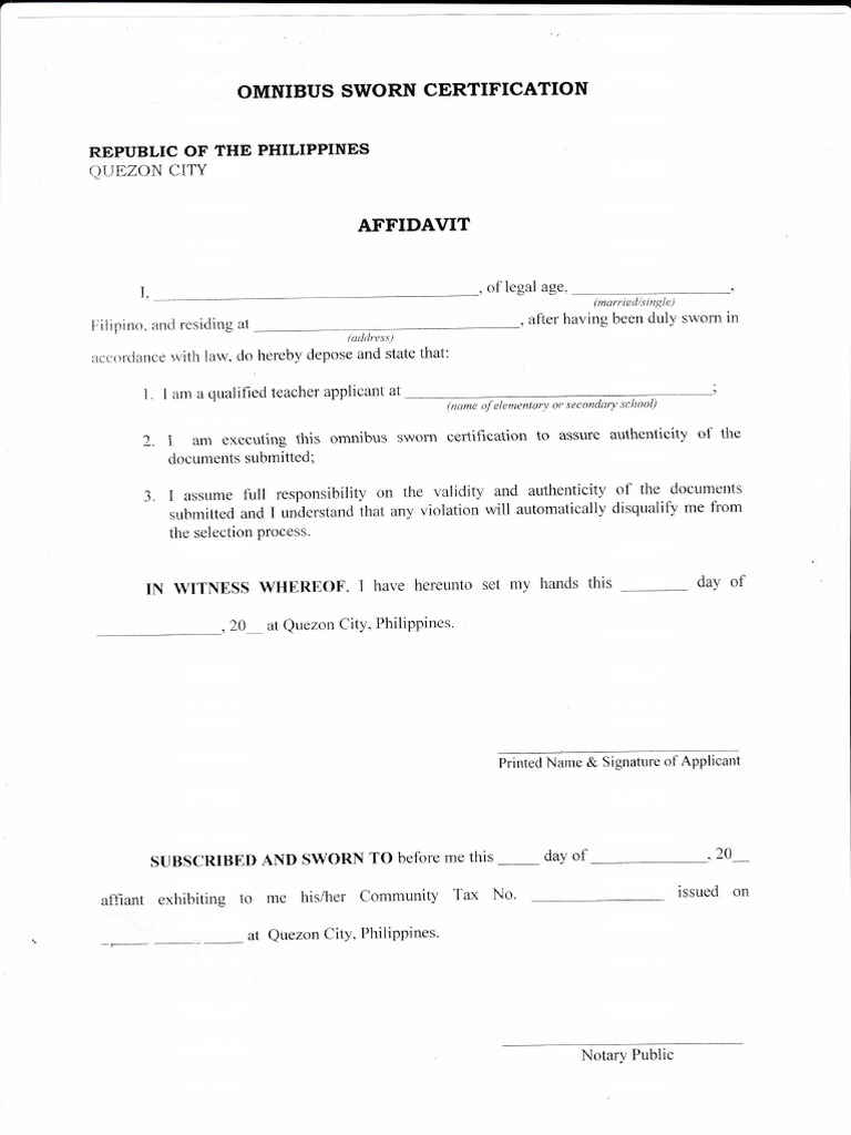 Affidavit: Omnibus Certification | Download Free PDF | Civil Law ...