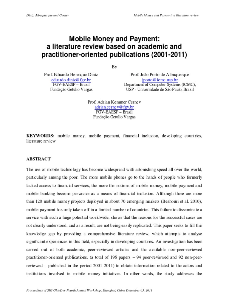 Mobile Money and Payment: A Literature Review Based On Academic and ...
