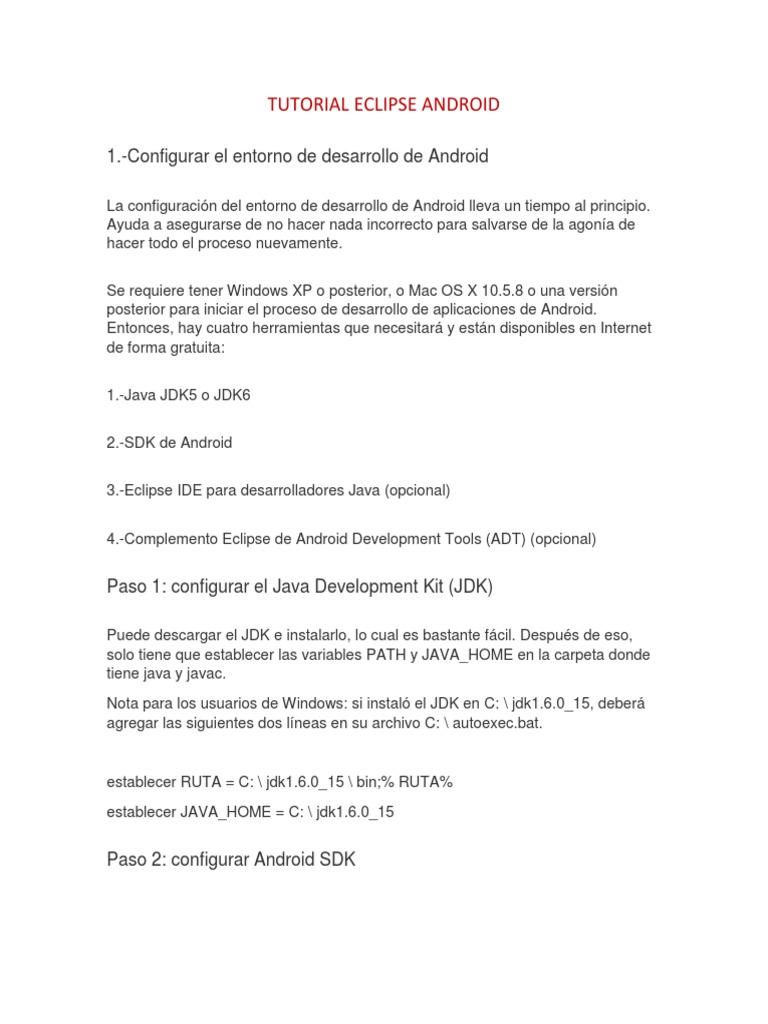 Tutorial Eclipse Android | PDF | Android (sistema operativo) | Entorno ...