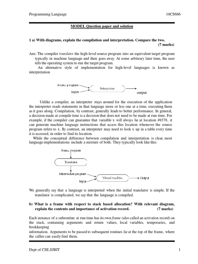 Cse VI Programming Languages 10cs666 Solution PDF | PDF | Pointer ...
