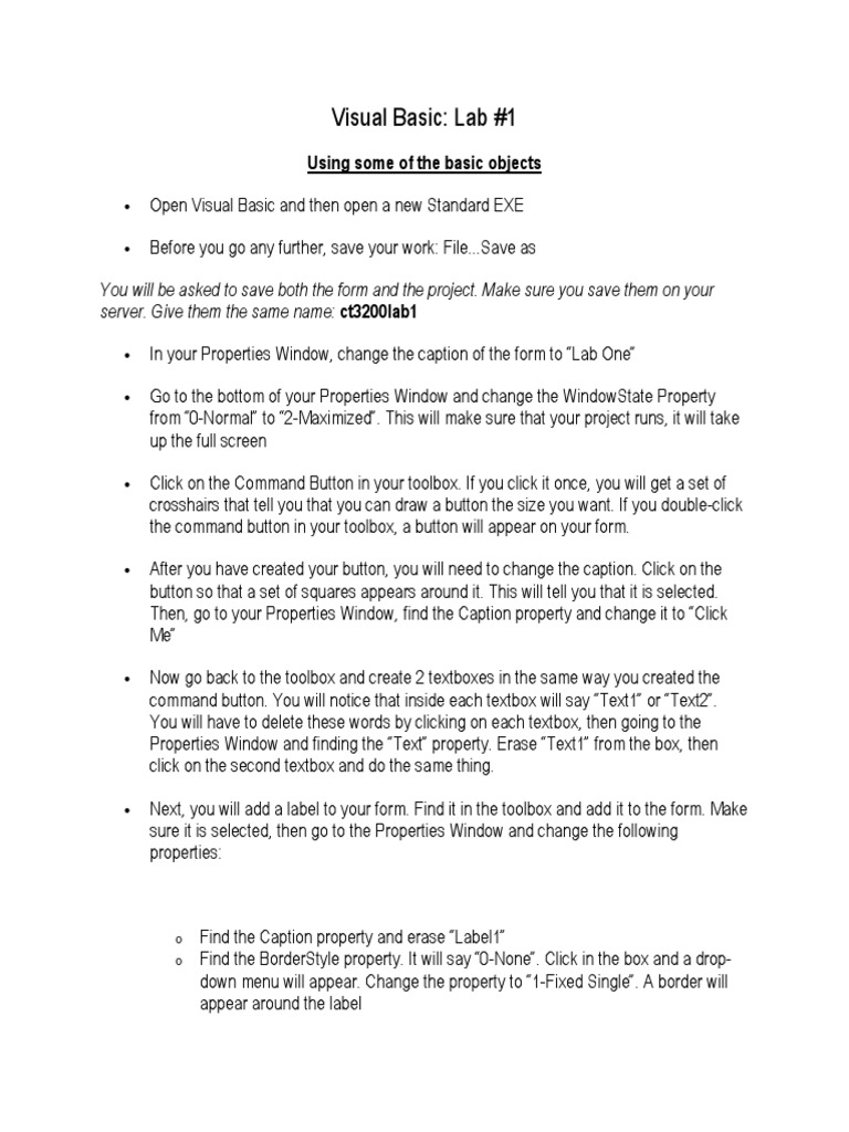 Visual Basic Lab Exercises Pdf Division Mathematics Control Flow