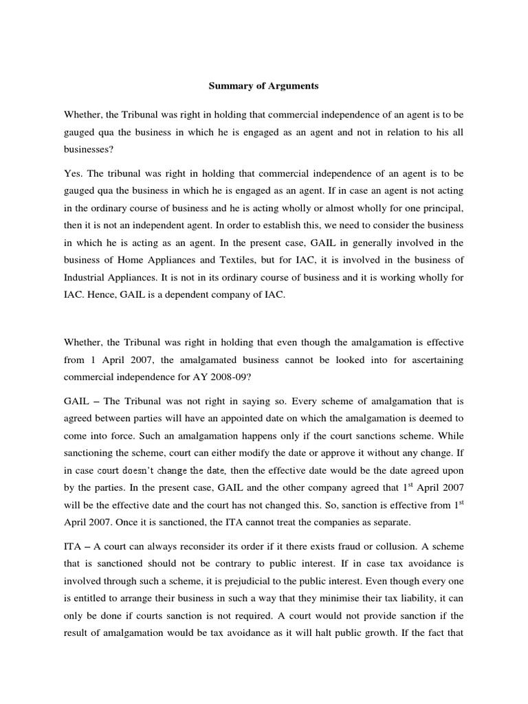 Summary of Arguments | PDF | Tax Avoidance | Government Finances