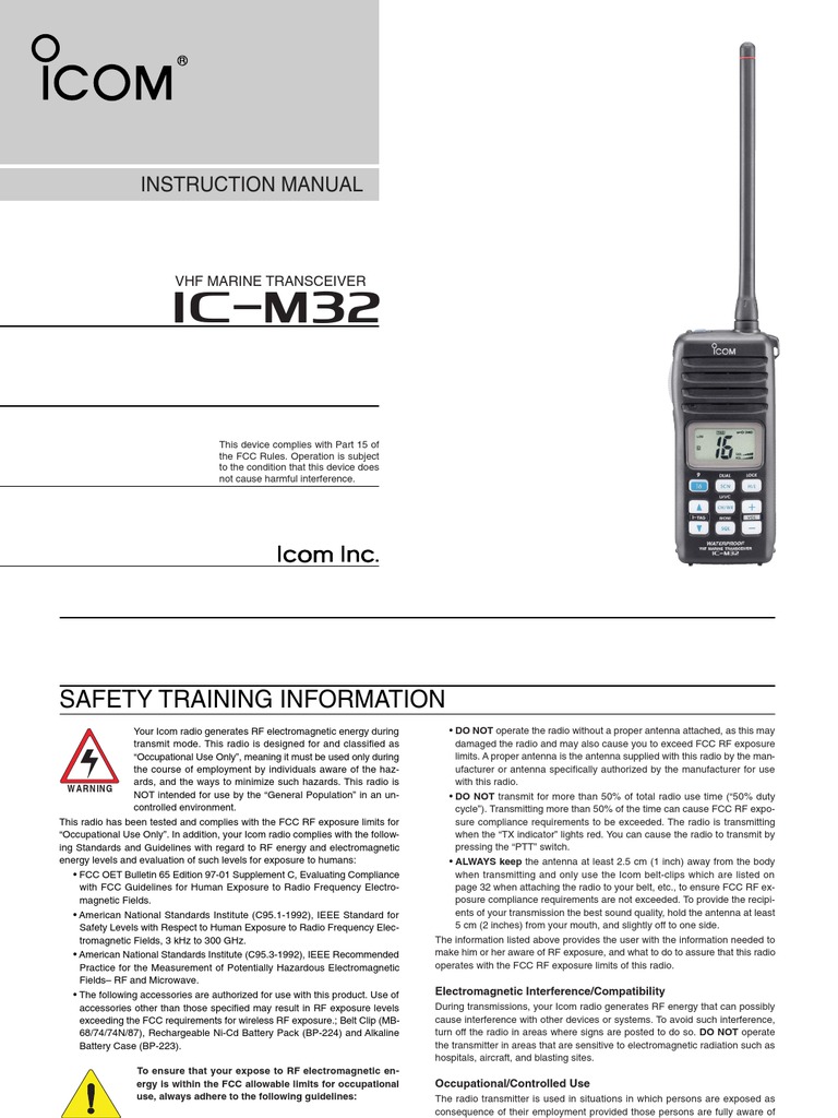 Icom IC-M32 Instruction Manual | PDF | Radio | Electromagnetic Interference