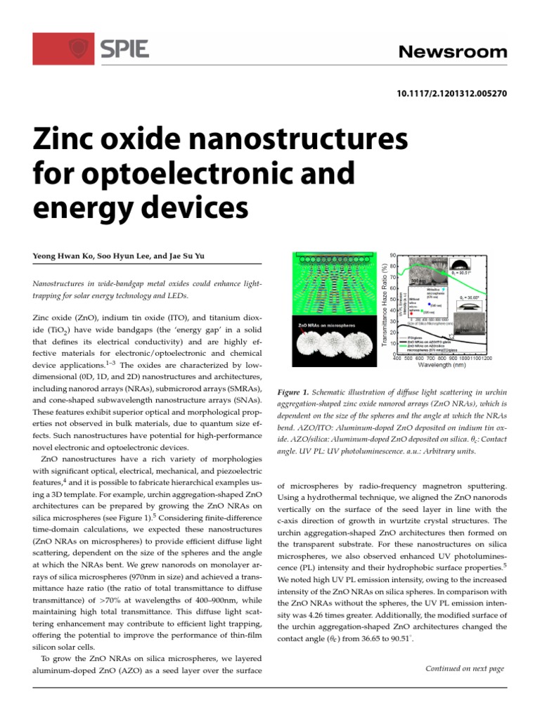 Zinc Oxide Nanostructures For Optoelectronic and Energy Devices | Download Free PDF | Zinc Oxide ...