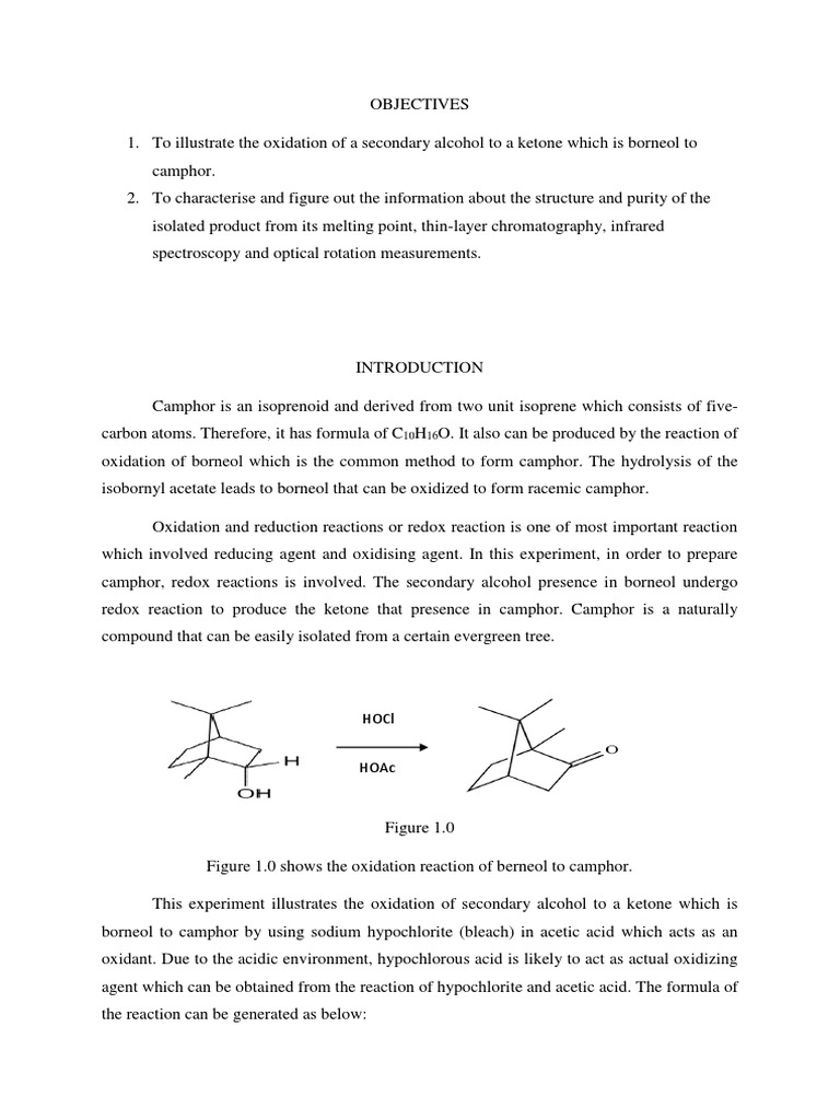 Oxidation of Borneol to Camphor | PDF | Thin Layer Chromatography | Redox