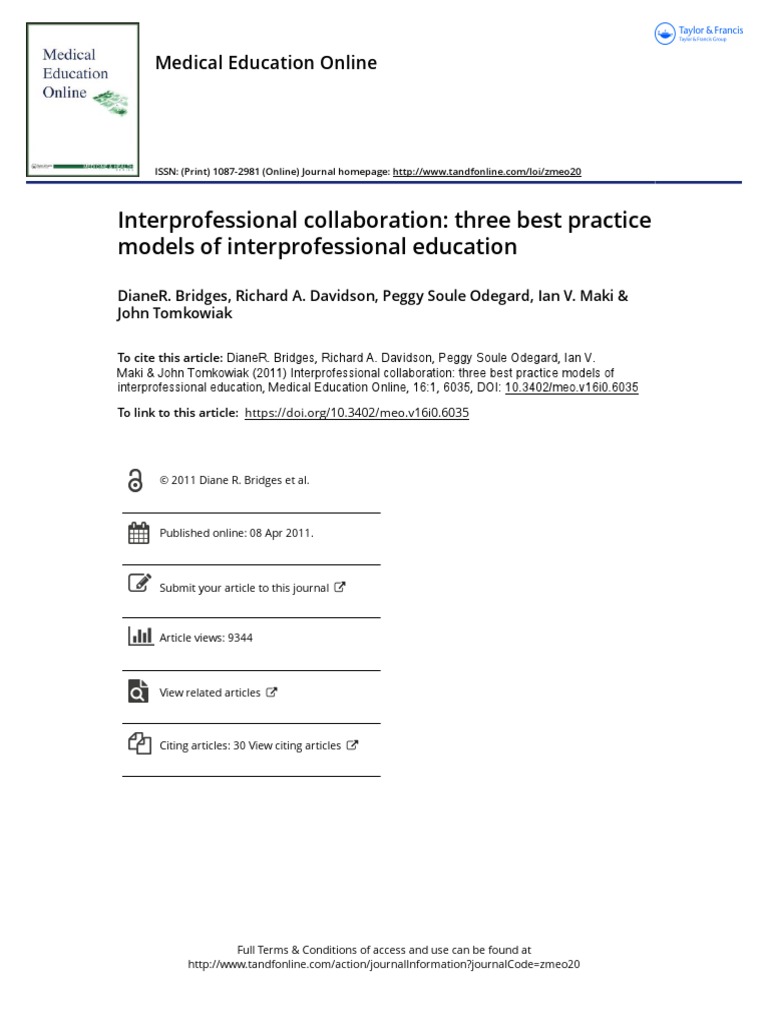 Interprofessional Collaboration Three Best Practice Models of Interprofessional Education | PDF ...