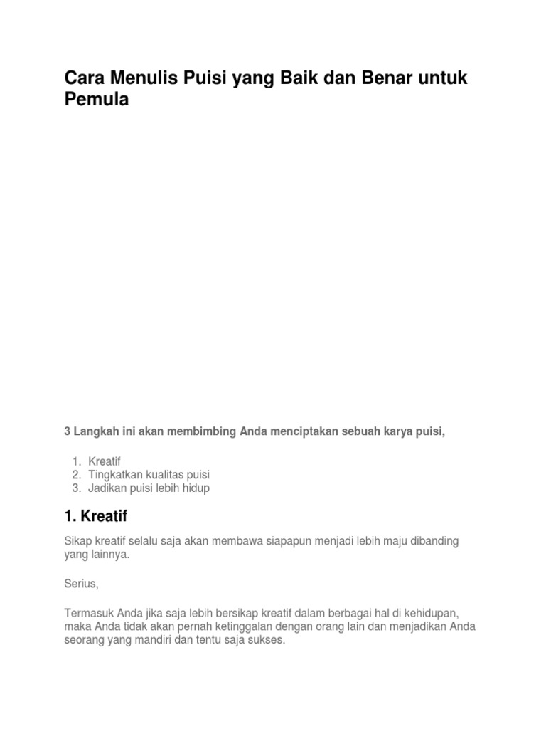 Cara Menulis Puisi Yang Baik Dan Benar Untuk Pemula | PDF | Seni ...
