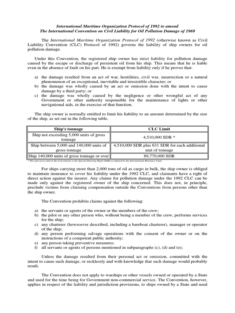 CLC Protocol 92 and R.A. 9483 | PDF | Tonnage | Legal Liability