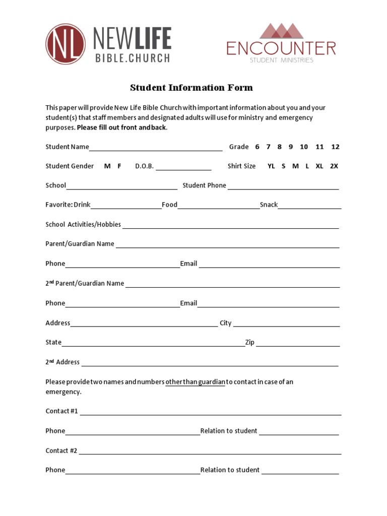 Student Info Form | PDF | Students