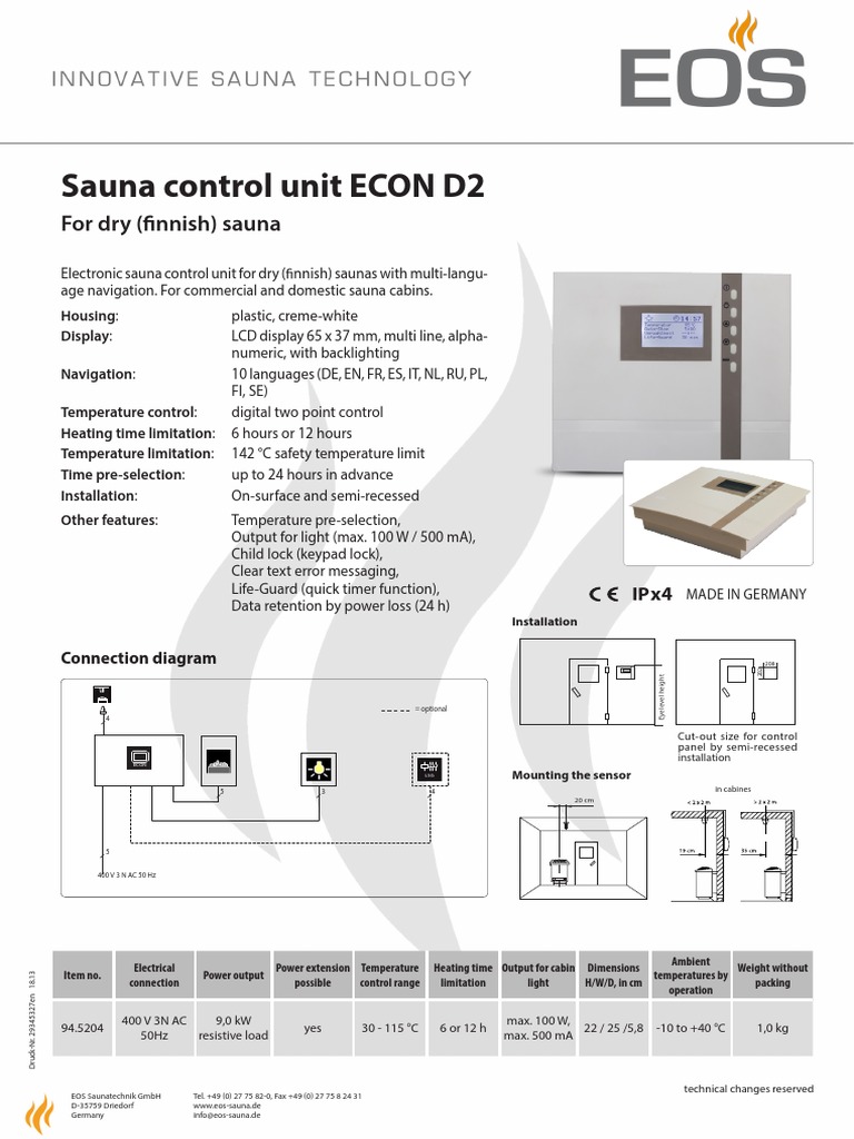 Sauna Control Econ D2 | PDF | Electrical Engineering | Manufactured Goods
