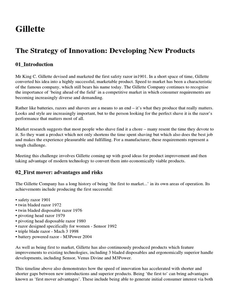 Gillette: The Strategy of Innovation: Developing New Products | PDF ...