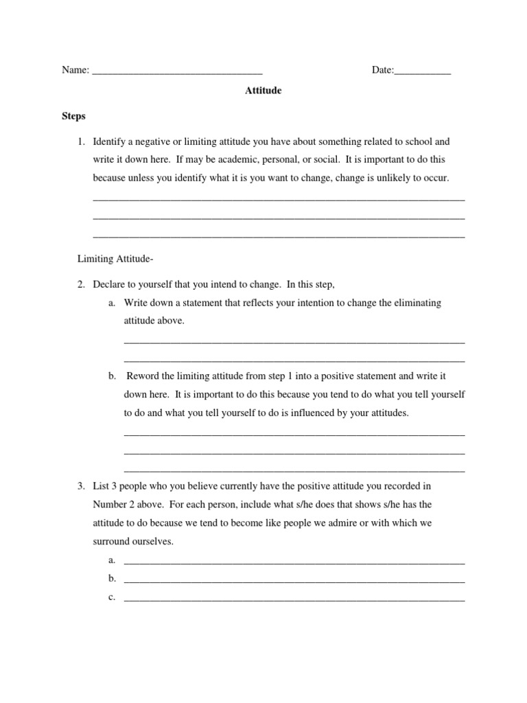 Attitude Worksheet | PDF | Intention | Attitude (Psychology)