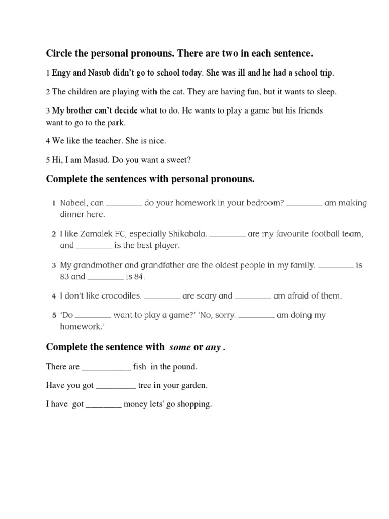 Circle The Personal Pronouns. There Are Two in Each Sentence | PDF ...
