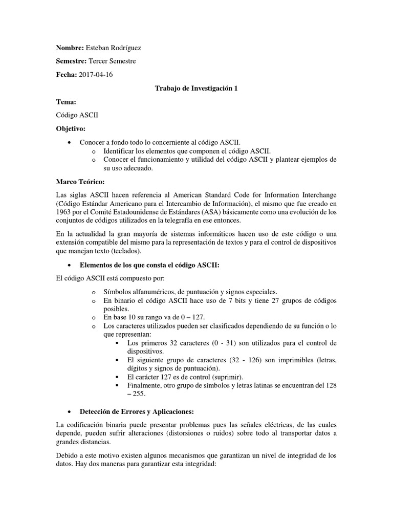Código ASCII: Elementos y Uso | PDF | Ascii | Codificaciones