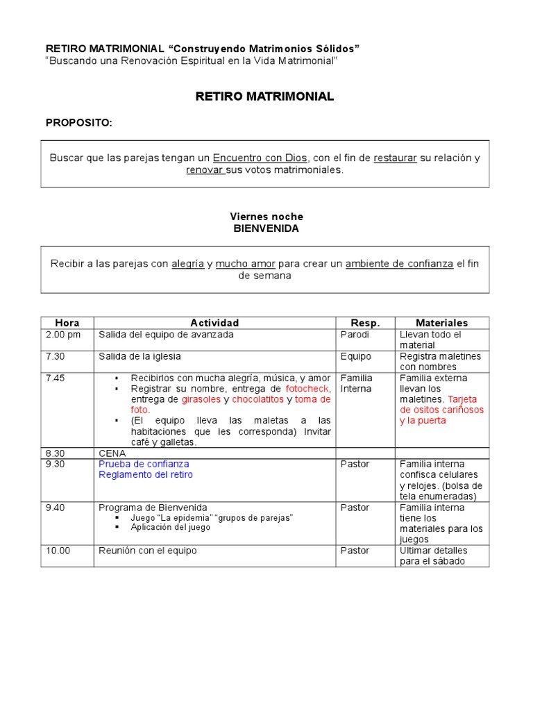 Programa Completo Del Retiro | PDF | Perdón | Amor