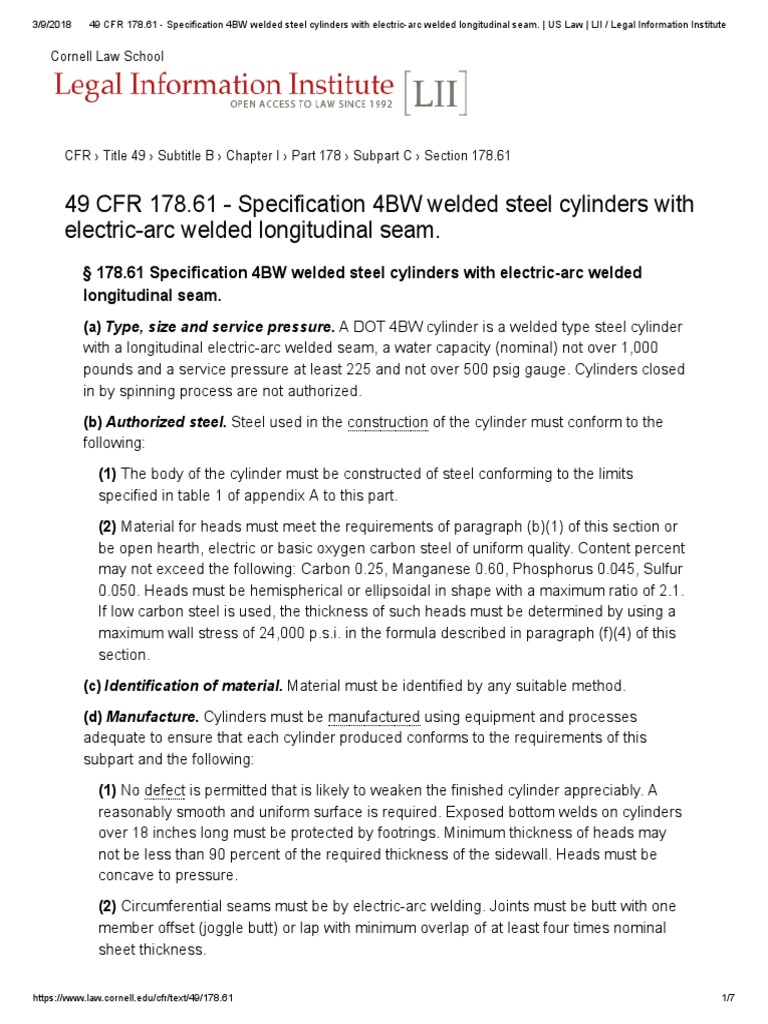 49 CFR 178.61 - Specification 4BW Welded Steel Cylinders With Electric ...