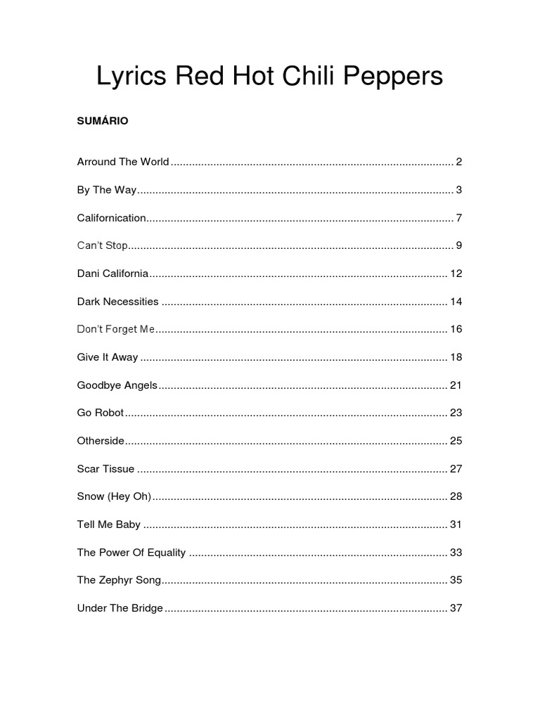 Lyrics Red Hot Chili Peppers | PDF