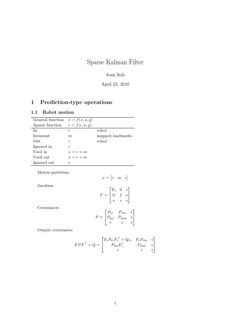 Sparse Kalman Filter: 1 Prediction-Type Operations | PDF | Statistics | Matrix Theory