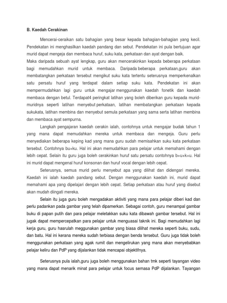 Kaedah Cerakinan untuk Prasekolah | PDF | Karier & Perkembangan