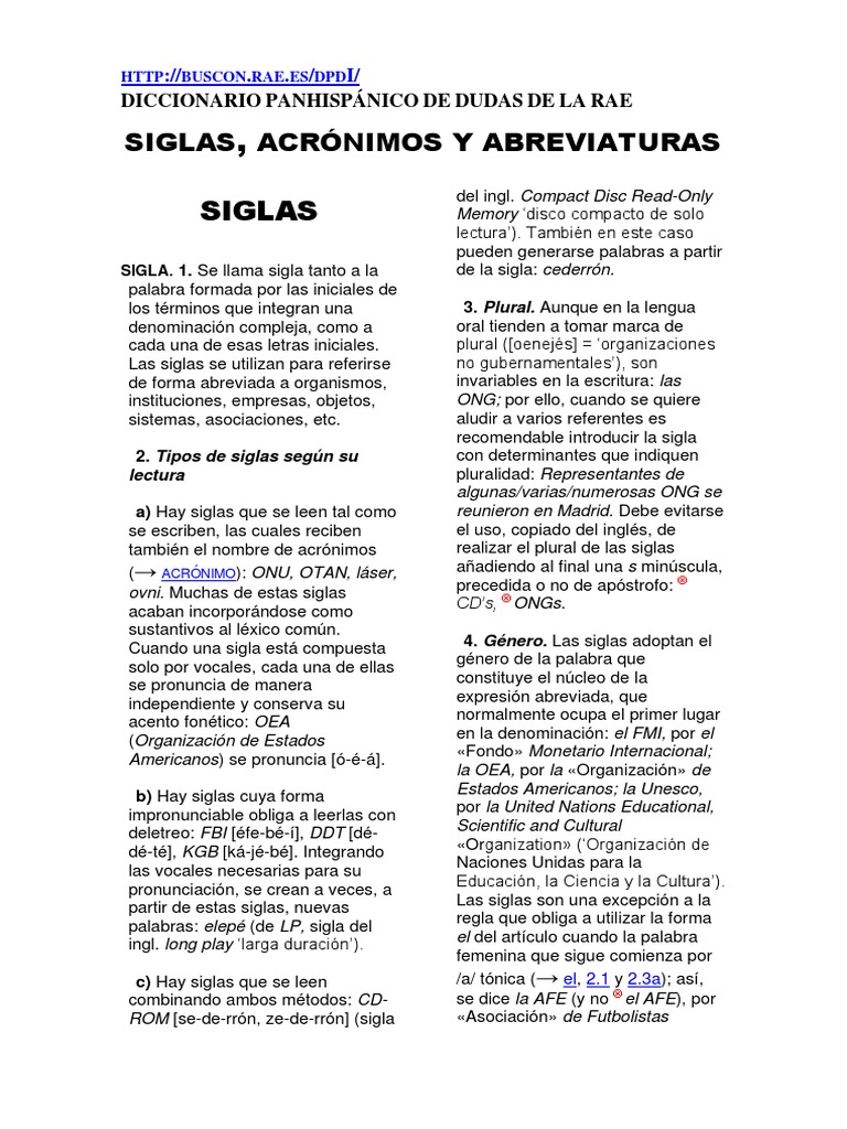 Siglas y acrónimos según la RAE | PDF | Acrónimo | Vocabulario