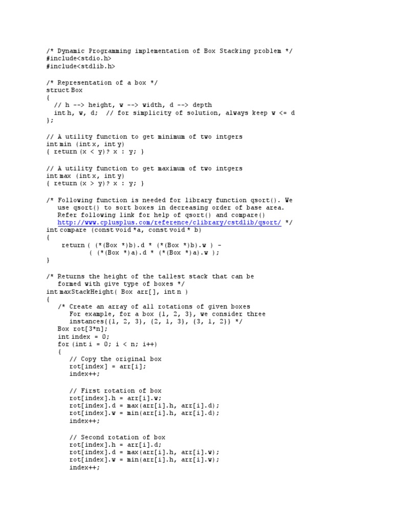 An Algorithm for Solving the Box Stacking Problem Using Dynamic Programming | PDF | Integer ...