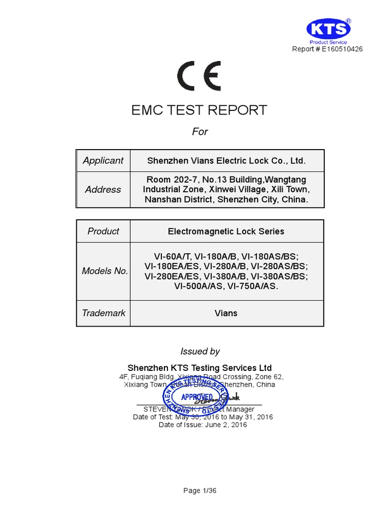 Magnetic Lock CE EMC Test Report E160510426 | PDF | Hertz ...