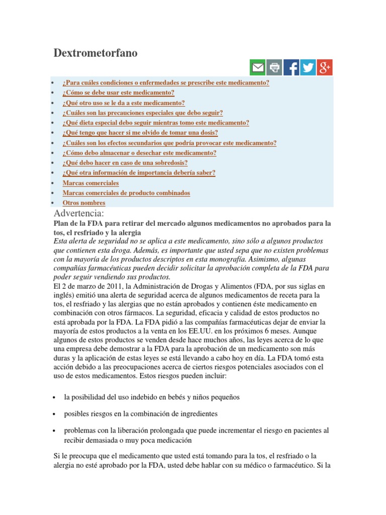 Dextrometorfano | PDF | Medicamentos con receta | Resfriado comun