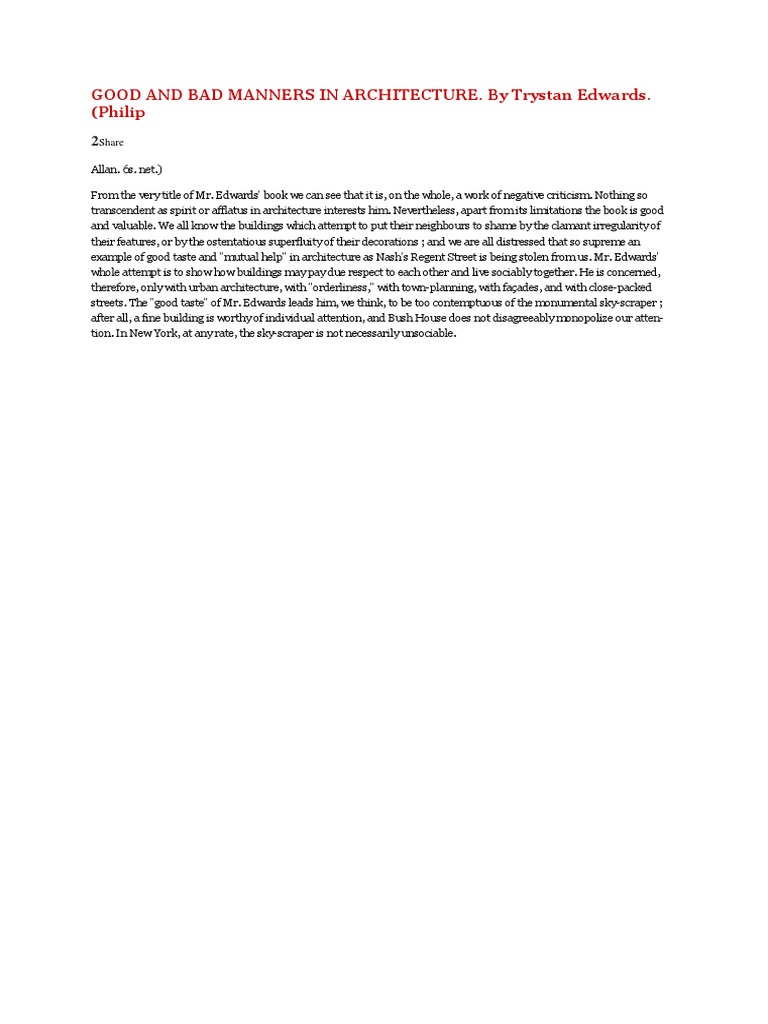 Good and Bad Manners in Architecture - Trystan Edwards | PDF | Social ...